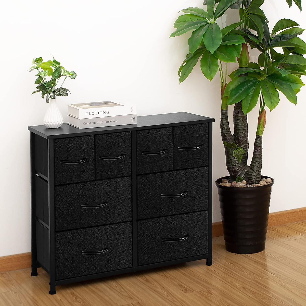 AZL1 Life Concept Bedroom, Wide Fabric Dresser for Storage and Organization, Black (8-Drawers)