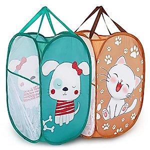 2PC Mesh Pop-up Laundry Hamper - Portable, Durable Handles, Collapsible for Storage and Easy to Open