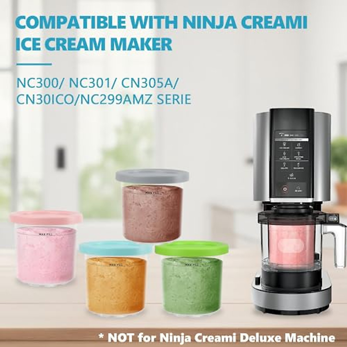 Nepfaivy Containers Replacement for Ninja Creami Pints and Lids - 4 Pack 16oz Creami Pint Containers Compatible with NC299AMZ & NC300s Series Ninja Ice Cream Maker, Creamy Pints Dishwasher Safe