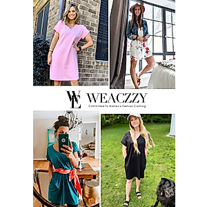 WEACZZY Women's Summer Short Sleeve Casual Dresses Swing Cover Up Loose Sundress with Pockets (Floral Mix Blue,Medium)