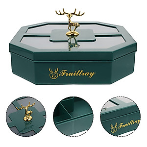 Hemoton Divided Serving Dishes Candy Nut Serving Container Plastic 5 Grids Snack Serving Tray Fruit Bowl with Lid for Nut Candy Dried Fruit Food Storage Green