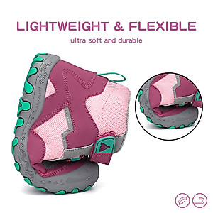 Mishansha Kids Water Resistant Hiking Boots, Boys Girls Anti Collision Anti-Skid Athletic Outdoor Ankle Adventure Trekking Shoes Purple/Green 2 Little Kid