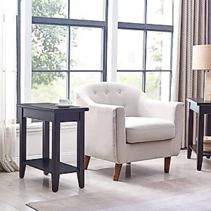 Leick Home Laurent 12 in. Narrow End Side Table, Solid Wood with Shelf, Black, 10505-BK