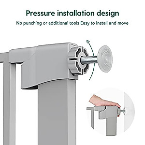 Babelio Auto Close Baby Gate with Small Cat Door, 29-43" Metal Cat Gate for Doorway, Stairs, House, Easy Walk Thru Dog Gate with pet Door, Includes 4 Wall Cups and 3 Extension Pieces, Gray