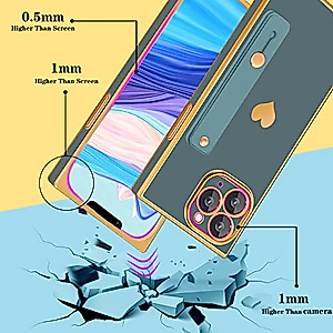 Petitian for iPhone 11 Pro Max Square Case Loopy Stand/Strap, Luxury Cute Women Girls Heart Electroplated Designer Squared Edge Phone Cases for 11 Pro Max, Grey Blue
