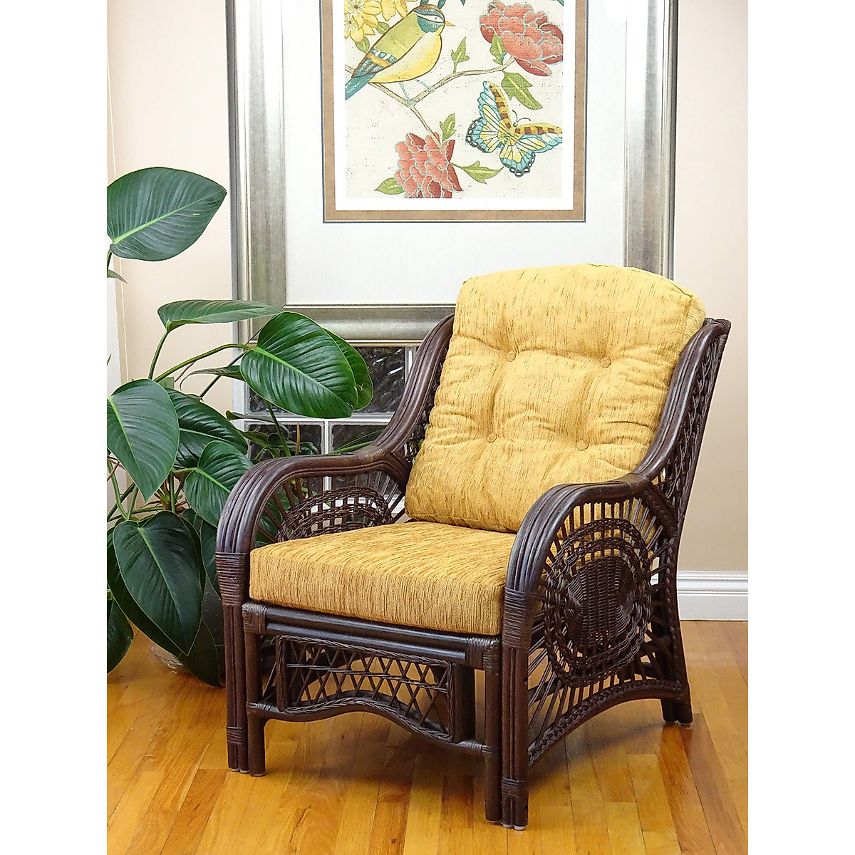 Malibu Lounge Living Accent Armchair Natural Rattan Wicker Handmade Design with Cushion