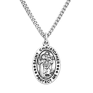 Rosemarie's Religious Gifts Women's Sterling Silver Saint Christopher Protect This Athlete Sports Medal Pendant Necklace, 18" (Lacrosse)