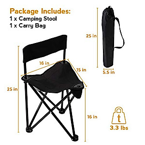Pacific Pass Lightweight Portable Tripod Camp Chair, Includes Carry Bag - polyester,steel,Black