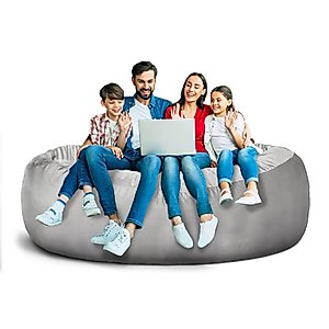 Giant Bean Bag Chair Cover for Adults (No Filler, Cover only) 6FT Comfy Dutch Velvet Big Bean Bag Cover Bean Bag Bed - Fluffy Lazy Sofa Cover Light Grey (180 * 90cm)