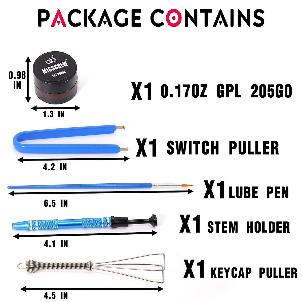 Keyboard Lube Kits 5PCS Contain GPL 205G0 Grease 0.17oz, Stem Holder Keycap Puller Lube Brush, and Switch Puller, Universal Switch Lubricant for Mechanical Keyboard Switches and Stabilizer