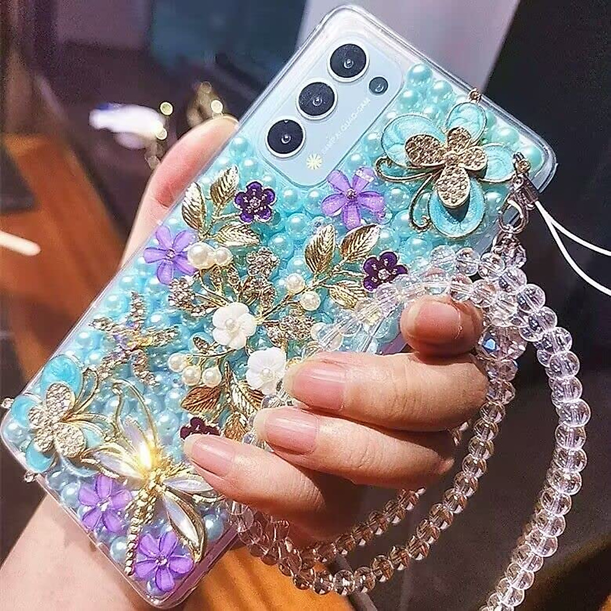 redecarie for Galaxy Note 10 Plus Bling Diamond Rhinestone Flowers Case,Women Girls Kids Luxury Glitter Shiny Sparkle Protective Floral Phone Case for Samsung Galaxy Note 10 Plus