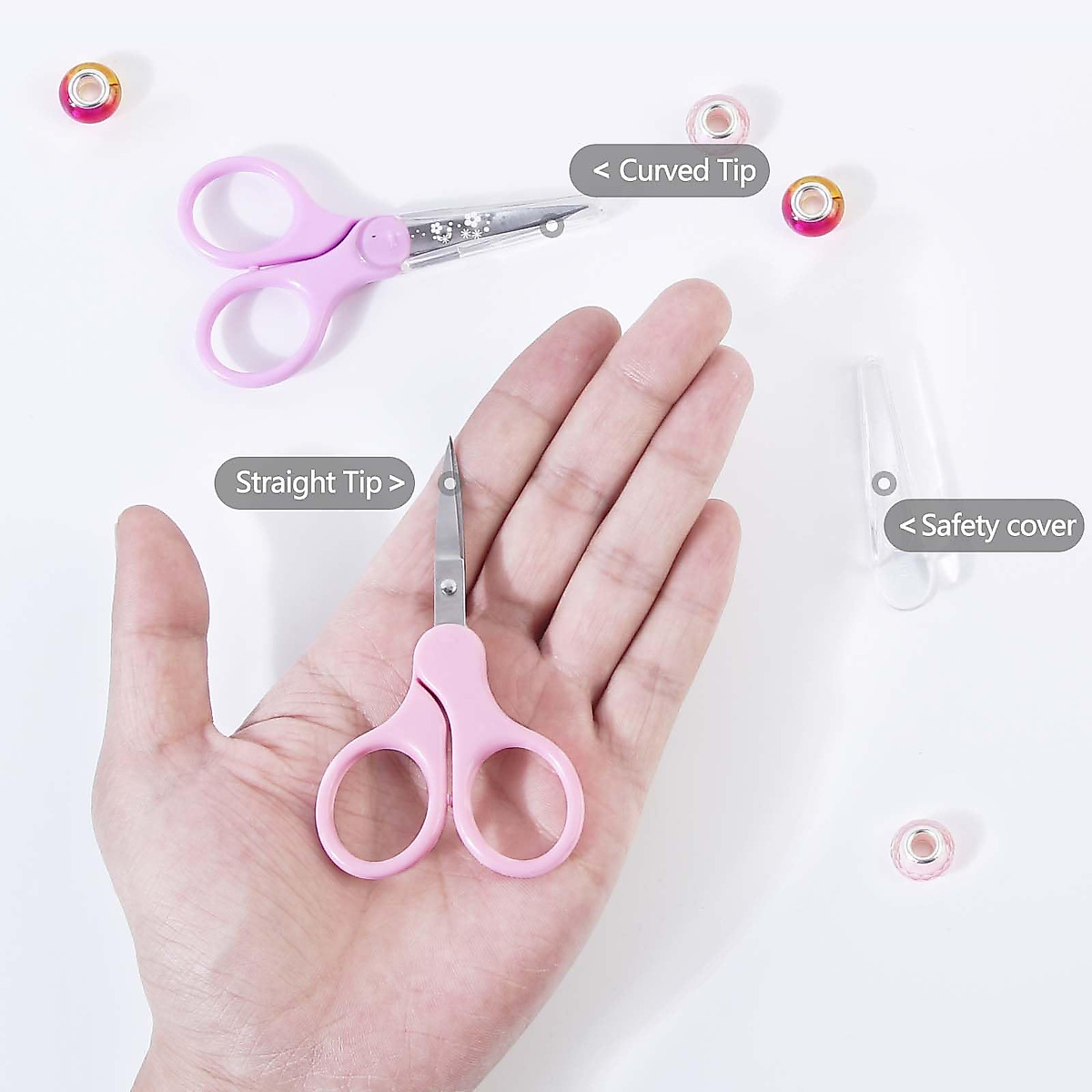 3.5" Sharp Small Craft Scissors all Purpose, Precision Straight and Curved Fine Tips for Thread Yarn Fabric Cutting, Mini Scissors with Protective Cover, Ideal for Sewing, Embroidery, Beauty, Crochet