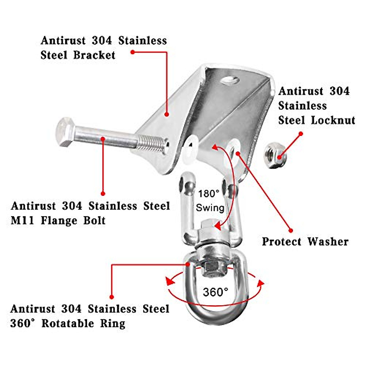 Anoredo Heavy Duty Porch Swing Hammock Hanging Kit,Swing Hanger,360° Rotation Swingset Hardware Bracket Accessories for Wooden Concrete Set, Punching Bag, Yoga Silk, Hanging Chair, Suspension Strap