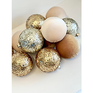 Gold Christmas Handmade Velvet Ornaments, Bulk Christmas Balls, Christmas Tree Bulbs, Glitter Christmas Decorations, Christmas Gift Idea, Set of 12