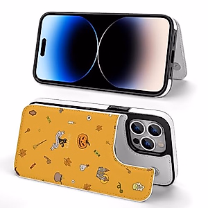 VEASPAEX iPhone 14 Pro Max Flip Phone Case - Protective Case with Card Slot - [Slim + Durable] Suitable for Women and Men TPU+Leather Material Halloween Pattern Multicolor