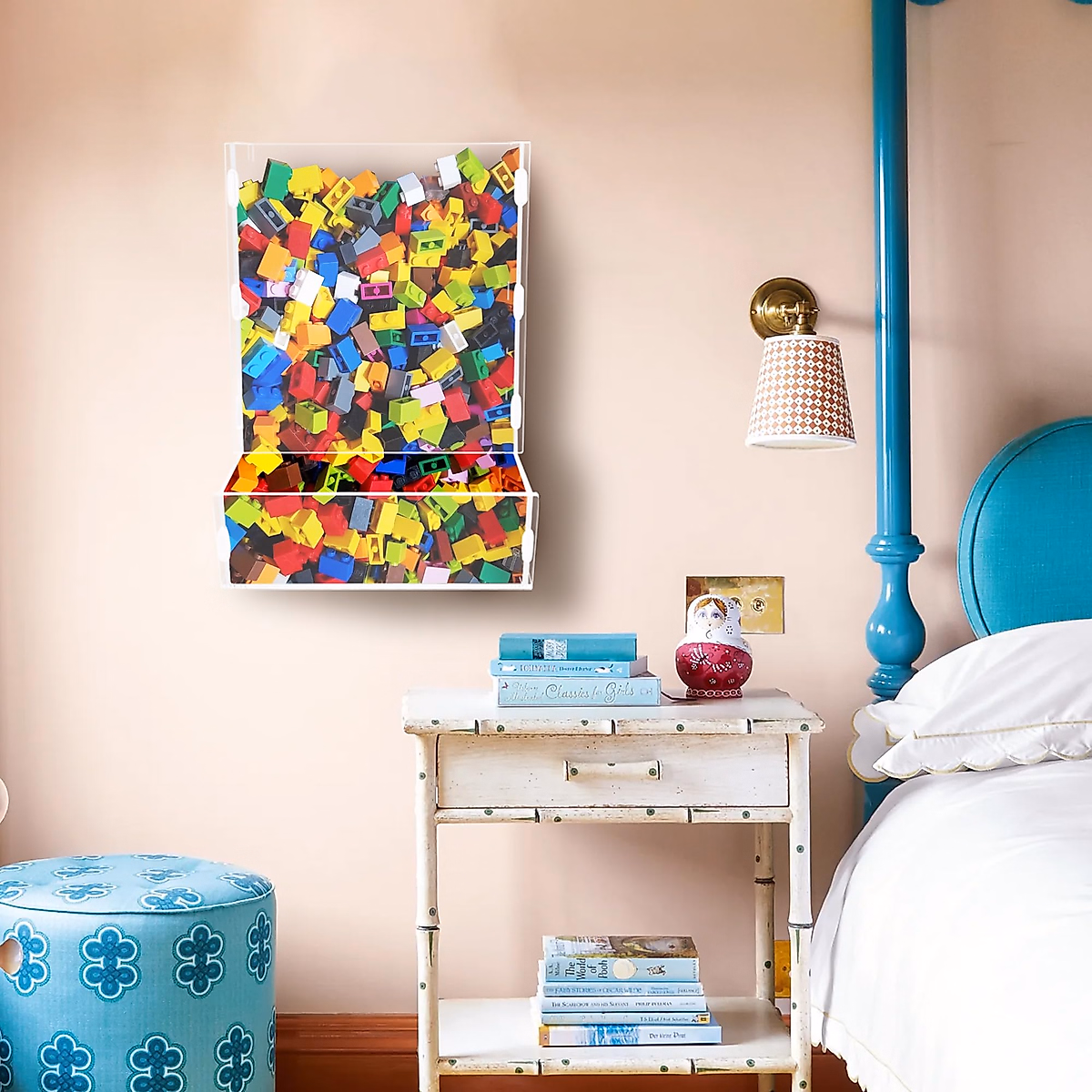 Wall Toy Dispenser, Toy Car Organizer, Hanging Organizer and Storage Bin for Children's Room, Toy Storage for Blocks, Cars, Snacks, Darts (One Compartment)