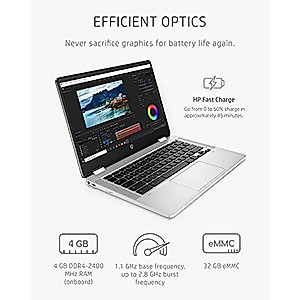 HP Chromebook x360 14 Laptop, Intel Celeron Processor, 4 GB RAM, 32 GB eMMC, 14” HD (1366 x 768), Chrome OS, Webcam & Dual Mics, Work, Entertainment, School, Long Battery Life (14a-ca0040nr, 2021)