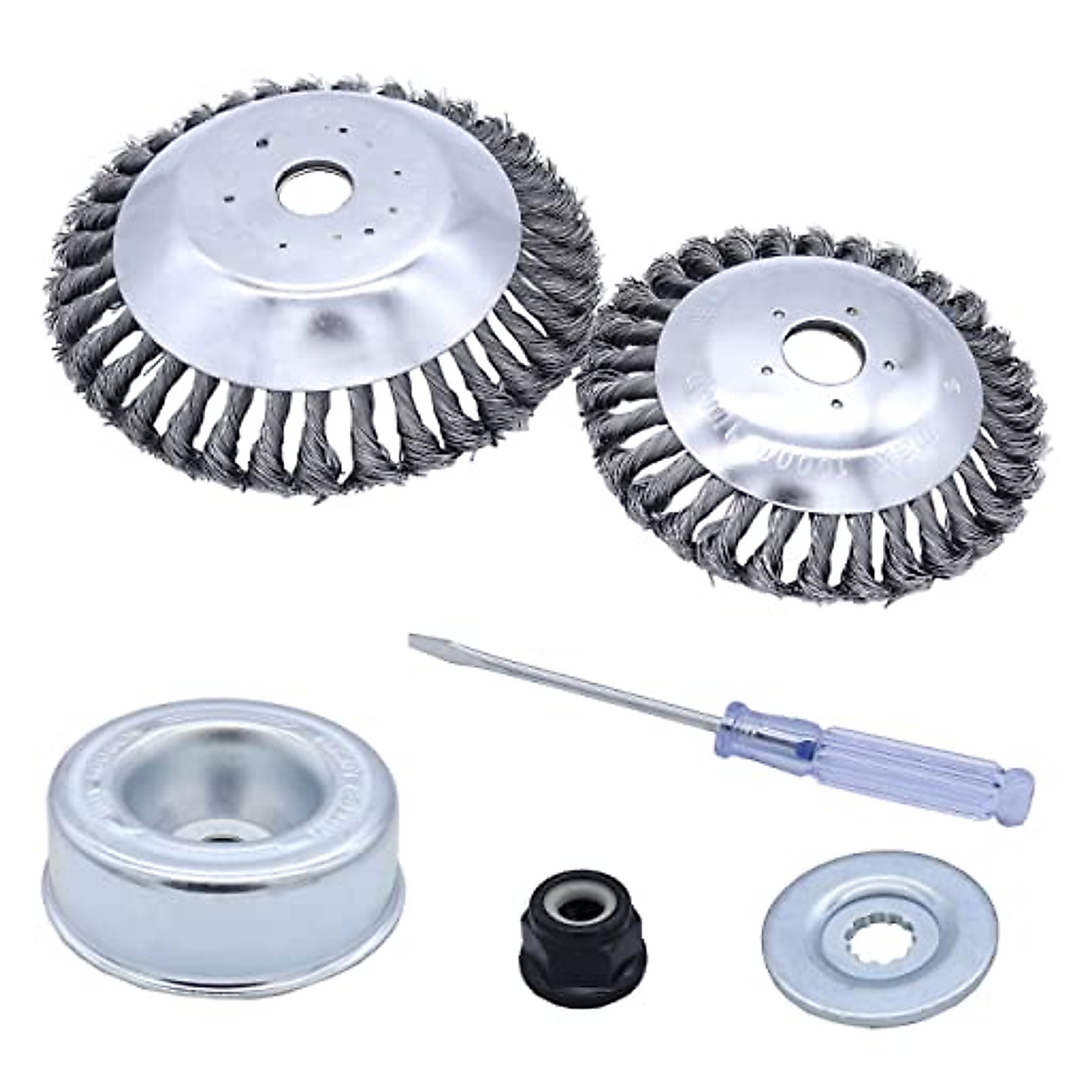 MOCW 6'' 8'' 2pcs Rotary Steel Wire Weed Brush Cutter Trimmer Head with Adapter for Husqvarna, Stihl, Ego, Oregon, and Hitachi Straight Shaft Trimmers for String Trimmers, Rust Removal, Lawn Mower