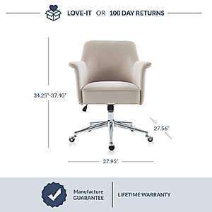 BELLEZE Modern Home Office Chair, 360 Degree Swivel Desk Chair Velvet Office Chair with Metal Base, Rolling Chair Adjustable Chair with Arms and Wheels for Bedroom, Study, Vanity - Peyton (Black)