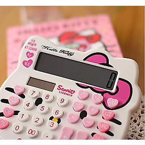 Hello Kitty Calculator Super Cute 12 Digit Calculator Girl and Woman Calculator Large LCD Display Dual Drive by Solar Energy and Battery for School Office Home (White)