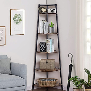 NAIYUFA Industrial Corner Shelf Stand,5 Tier Corner Shelf,Modern Corner Bookshelf Small Bookcase, Rustic Tall Corner Ladder Bookcase Plant Stand for Living Room,Kitchen,Home Office