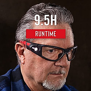 Coast SPG400 Rechargeable Lighted LED Safety Glasses with Built-In Inspection Beam, Scratch Resistant Interchangeable Lenses Black/Red