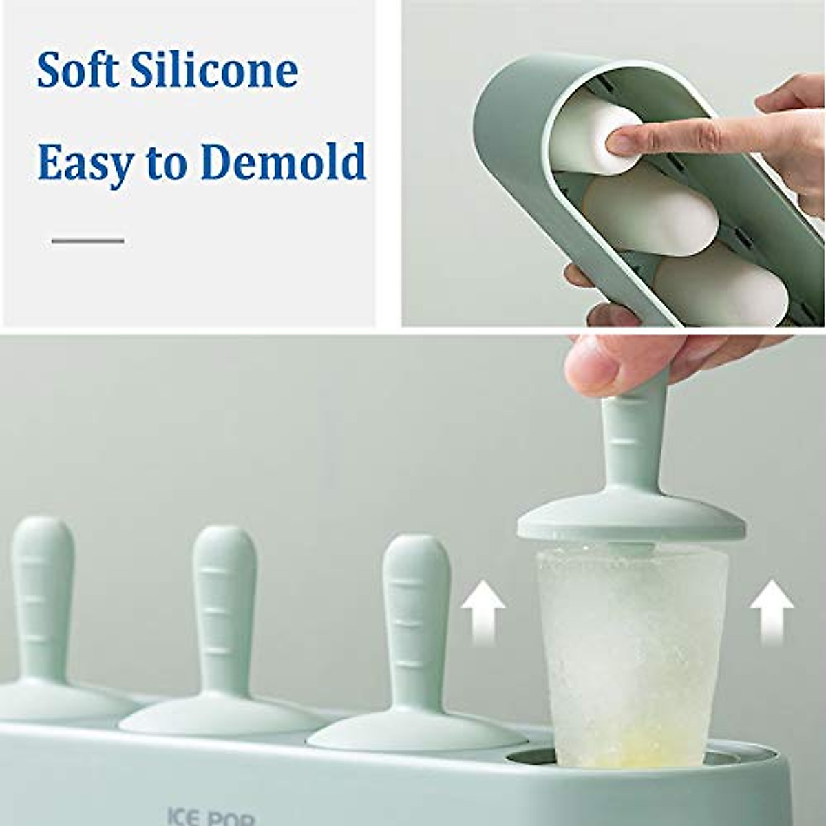 Popsicle Mold with 4 Pops, Silicone Ice Cream Molds Reusable Ice Pop Makers Easy Release Popsicle Tray for DIY Ice Cream Homemade Ice Pop (Green)