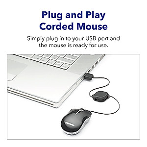 Verbatim Wired Optical Computer Mini USB-A Mouse - Plug & Play Corded Small Travel Mouse with Retractable Cable – Blue 98616