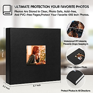 Photo Album 4x6 240 Photos with Writing Space, 4x6 Photo Album Leather Cover with Front Window, 4x6 Picture Album, 240 Photos 4x6 Photo Album Book for Wedding Kids Travel Family Baby Pictures (Black)