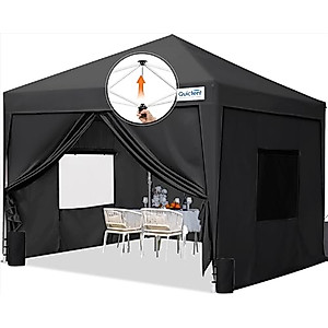 Quictent Privacy 8x8 Pop up Canopy Tent with Sidewalls and Roll-up Ventilated Windows, One Person Setup, Ez Outdoor Commercial Gazebo Shelter Enclosed Waterproof, Bonus 4 Sandbags (Black)