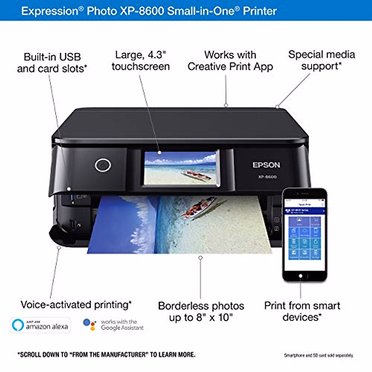Epson Expression Photo XP-8600 Wireless Color Photo Printer with Scanner and Copier Black,Small (Renewed)