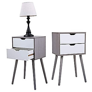 JAXPETY Nightstands Set of 2, Night Stand with Drawers, Bedside Tables with Solid Wood Legs and Large Storage Space, End Table, Side Table, for Bedroom, Light Grey