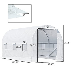 Outsunny 15' x 7' x 7' Walk-in Tunnel Greenhouse Garden Plant Growing House with Door and Ventilation Window, White
