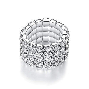 WTZ - New Sparkling 4 Row Crystal Rhinestone Stretch Ring