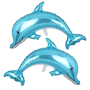 2 Pcs Dolphin Shape Splash Giant Foil Mylar Balloons Birthday Party Decorations Kids Gift