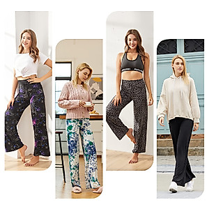 ZOOSIXX Women's Buttery Soft Pajama Pants | Floral Print Drawstring Casual Palazzo Lounge Pants Wide Leg | For All Seasons (B-sky Blue 2, Large)