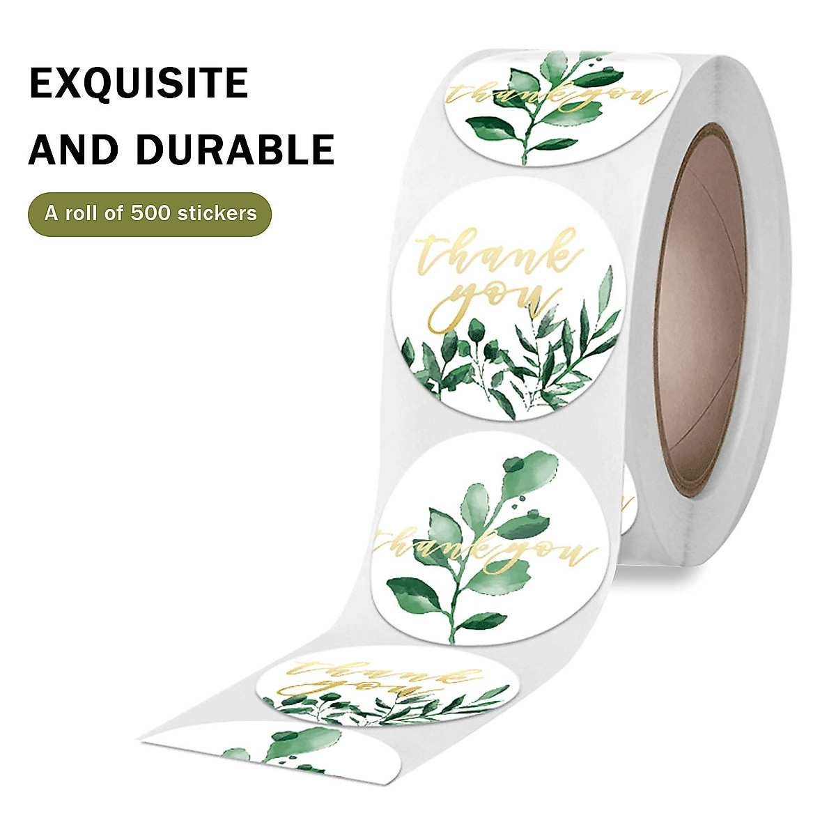 Thank You Label Sticker 1.5" Round, 500 Labels per Roll, Thank You Sticker for Birthday, Wedding, Gift, Bridal Shower Gold .The Poster Pattern is Two Different Leaves. Golden Font1