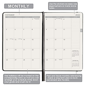 2023 Planner - 18-Months Weekly Monthly Planner 2023, January 2023 - June 2024, 5.75" x 8.25", Saffiano Leather with Thick Paper, Back Pocket with 32 Notes Pages - Black