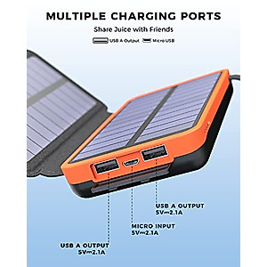 A ADDTOP Solar Charger Power Bank - 25000mAh Portable Solar Phone Charger with 4 Solar Panels & Dual 2.1A USB A Outputs External Battery Pack for Phones Tablets Outdoor Camping