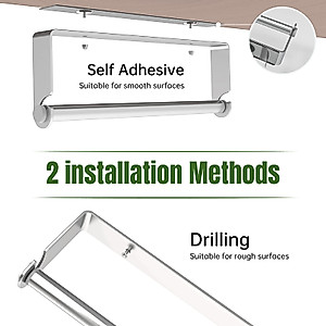 URALFA Adhesive Paper Towel Holder Under Cabinet, Paper Towel Rack Self-Adhesive or Drilling Wall Mounted for Kitchen Towels Holder, Paper Roll Holder for Bathroom, Kitchen, Pantry, Sink (Silver)