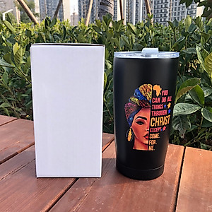 Yipaidel 20oz Inspirational Travel Coffee Mug for African American Women - Tribal Design with Uplifting Quotes, Gift for Sister, Mom, Best Friend, Coworker, Ideal Mothers Day Gift from Daughter