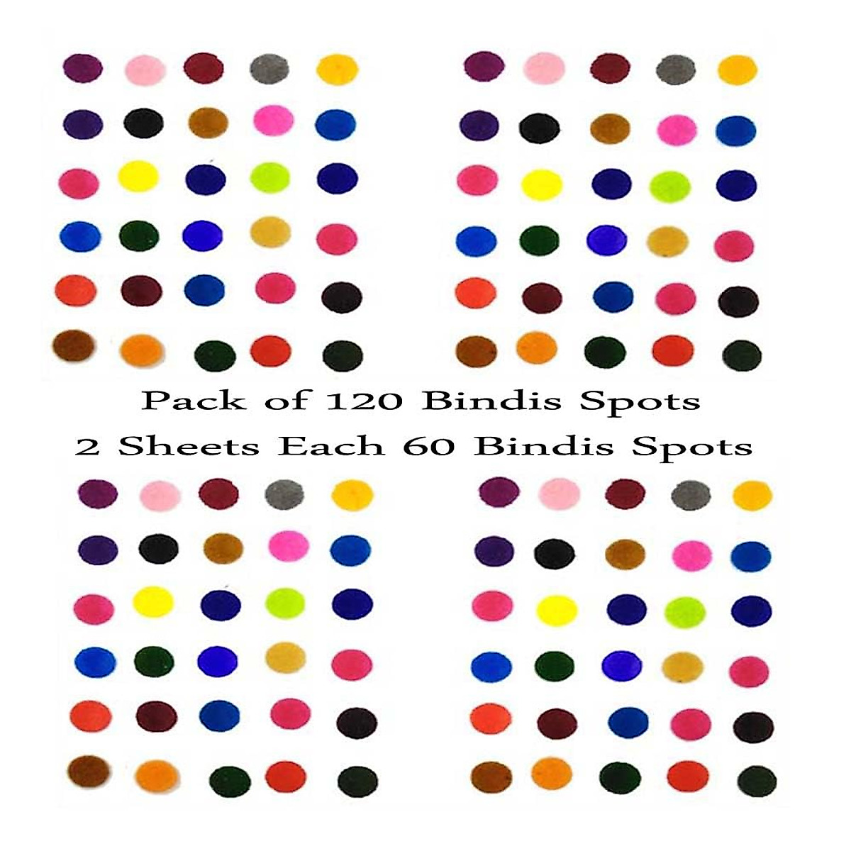 Stylesindia Sticker Kumkum Spot Bindi Tattoos Breathable Fabric, Skin Neutral pH, Does not Irritate Skin, No Gum Marks on Skin, Round Tilak Pack of 2 Flaps (Multi-Colour) (P7-6MM-Regular)