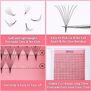 VEYES INC Lash Extension Supplies Premade Fans Eyelash Extensions Mixed Tray 7D 0.07 C curl 9-16mm Short Stem Volume Lashes Matte Black 320FANS