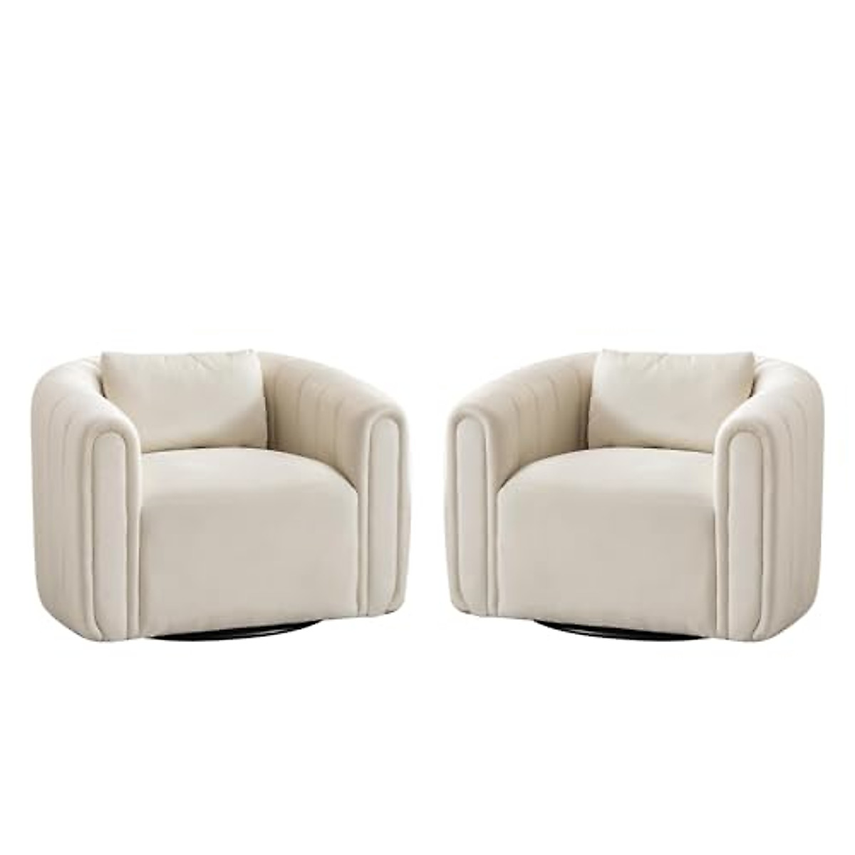ANJ Swivel Barrel Chair Set of 2 with Plump Pillow, Modern Channel Dutch Velvet Accent Chair, Comfy Round Armchair, Swivel Accent Chair for Nursery Living Room Bedroom (Beige)