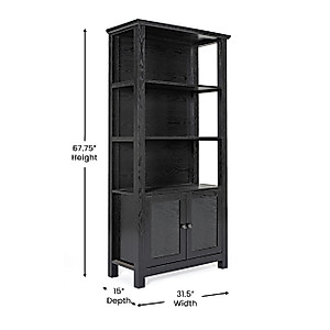 EMMA + OLIVER Dassie Bookcase Storage Cabinet, 2 Glass Doors & 3 Storage Shelves, Wood Bookshelf Cabinet for Living Room, Bedroom, Home Office, 67.75" H, Black