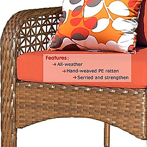 XIZZI Patio Sets, Outdoor Patio Furniture, All Weather Patio Furniture, PE Rattan Wicker with 2 Pillows and 1 Furniture Covers (Brown, Red) (red)