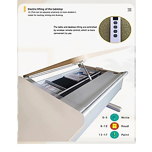 Winfon Adjustable Height Kid Children Home Study Desk Student Electric Writing Table with tilt Desktop, Bookstand，Aluminum Ruler (ENF Right up)