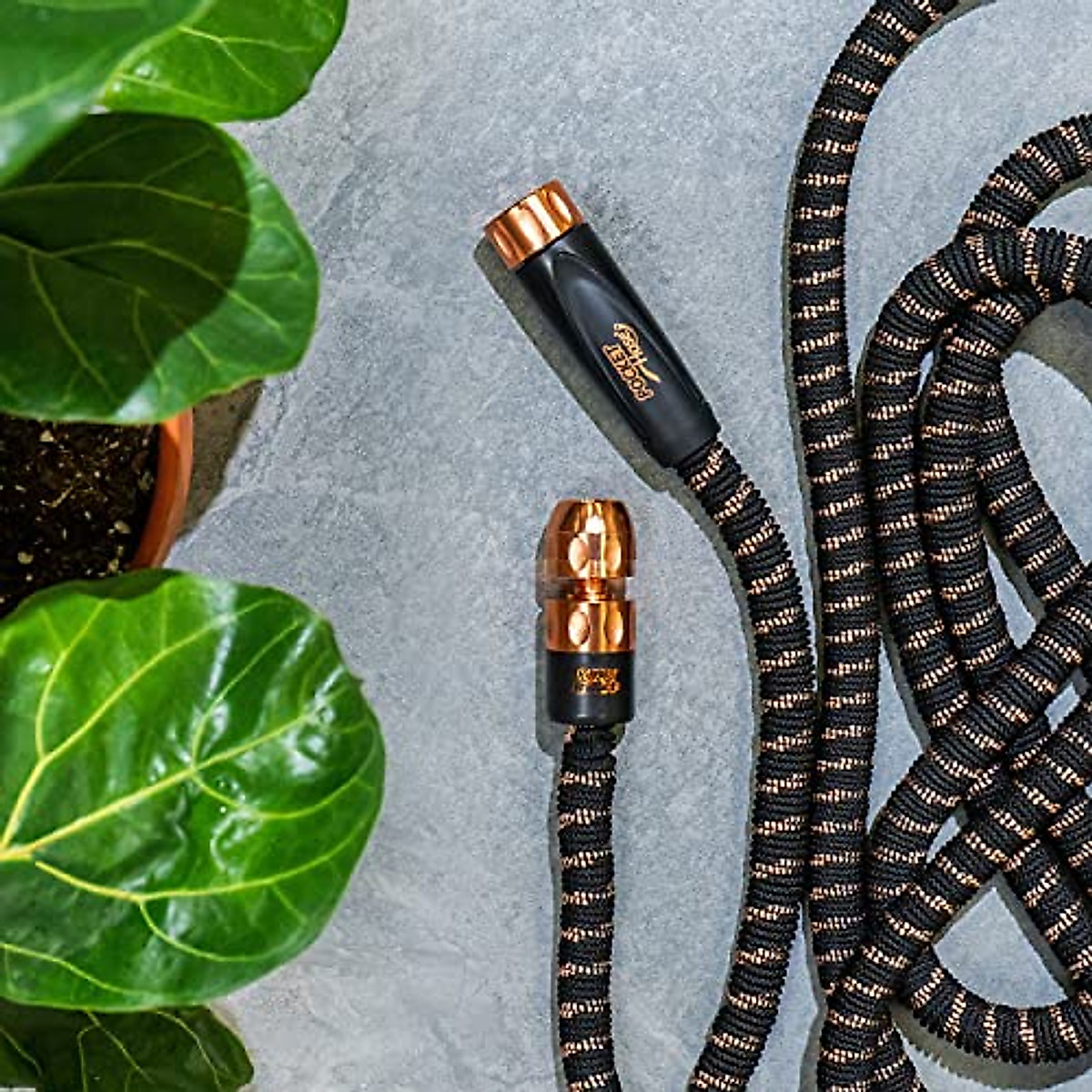 Pocket Hose Copper Bullet AS-SEEN-ON-TV 100 ft Turbo Shot Nozzle Multiple Spray Patterns Expandable Garden Hose 3/4 in Solid Copper Anodized Aluminum Fittings Lead-Free Lightweight and No-Kink