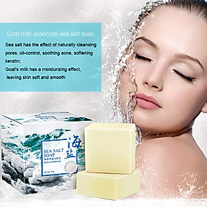 Soap with Sea Salt Natural Goat's Milk for Face Dry and Natural Oily Skin, Remove Acne Anti-cellulite Soap (3.52 Oz)