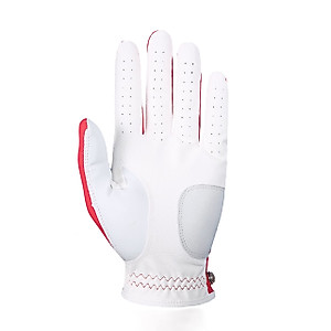 SIMPLE SYMBOL Men's Golf Glove Premium Synthetic Leather,Stable Grip,Six Pack（Left is Wear on Left Hand,Right is Wear on Right Hand） Four Colors to Choose from White/Sky/Beige/Red(Red,L,Right)